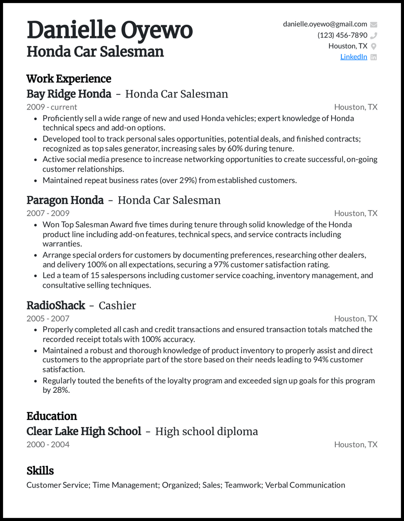 7 Car Salesman Resume Examples [& Templates]