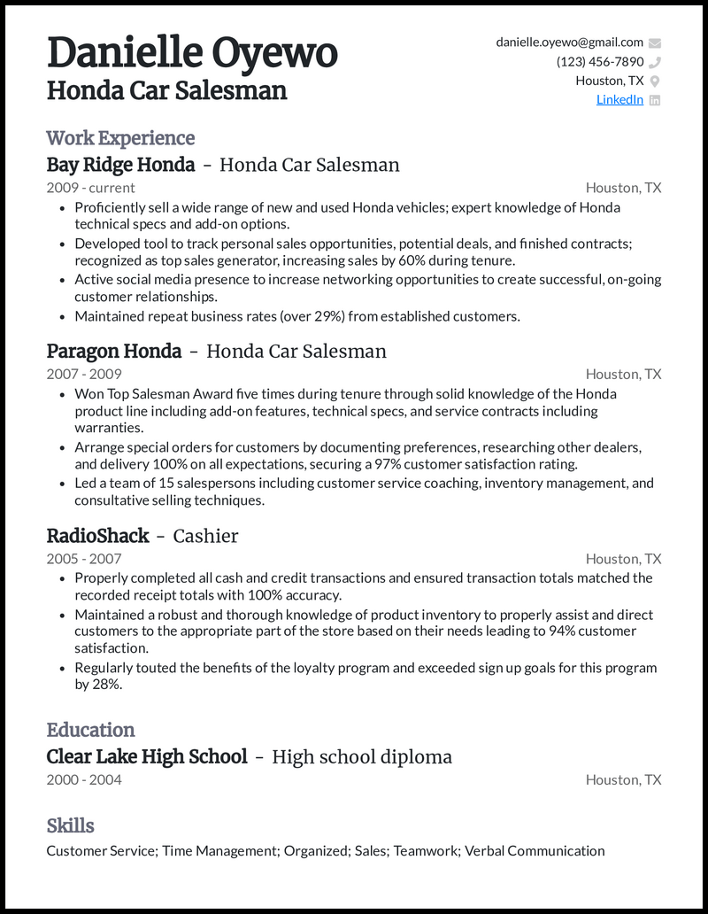 7 Car Salesman Resume Examples [& Templates]