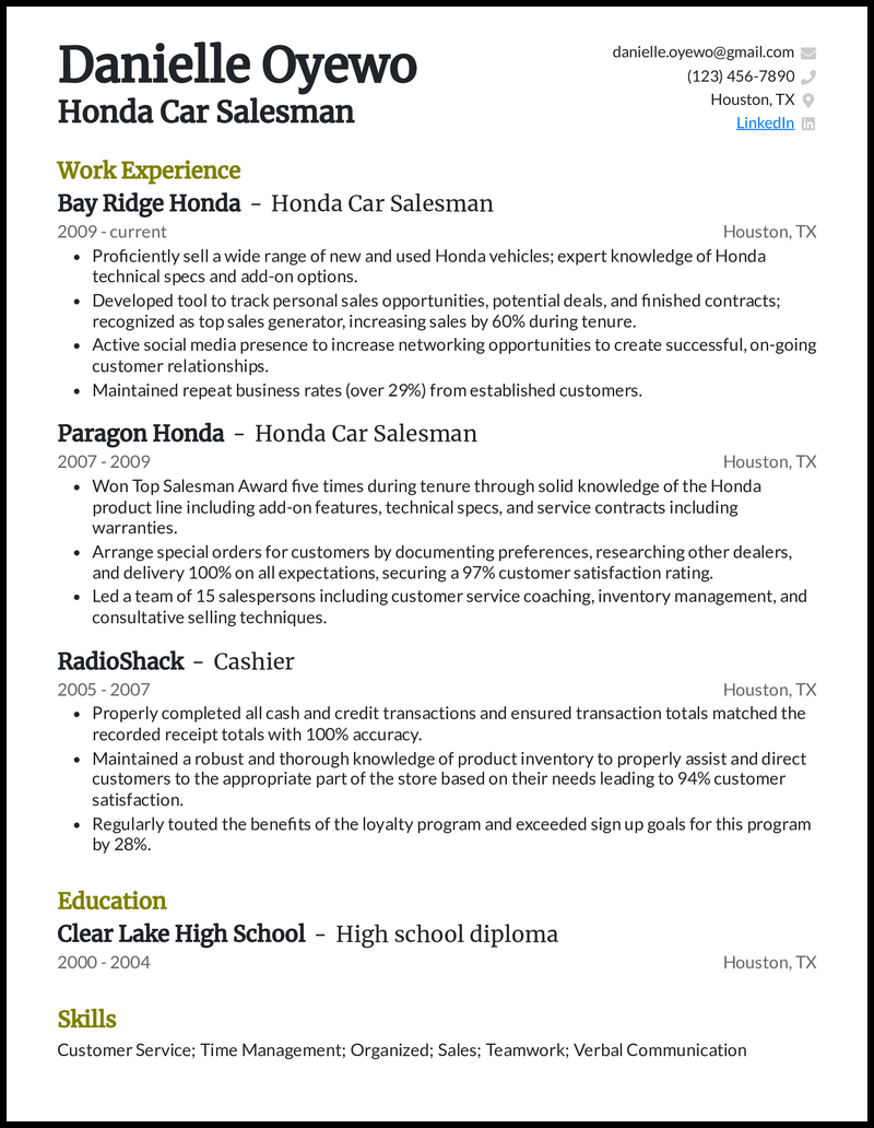 7 Car Salesman Resume Examples [& Templates]
