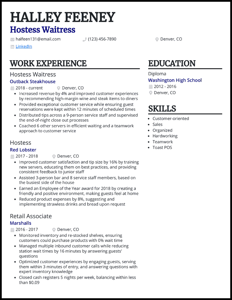 15 Waitress Resume Examples [& Templates]