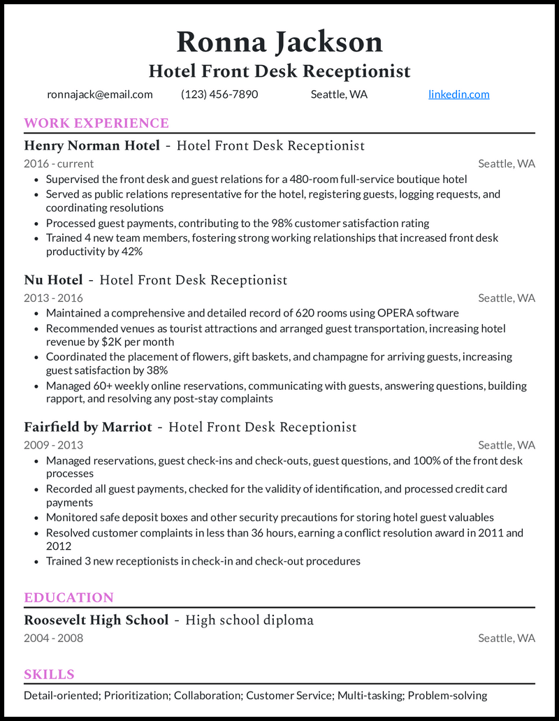 9 Front Desk Receptionist Resume Examples For 2025