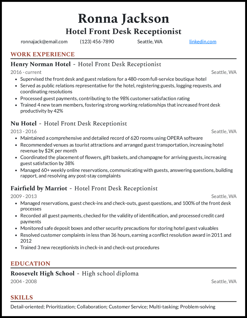 9 Front Desk Receptionist Resume Examples For 2025