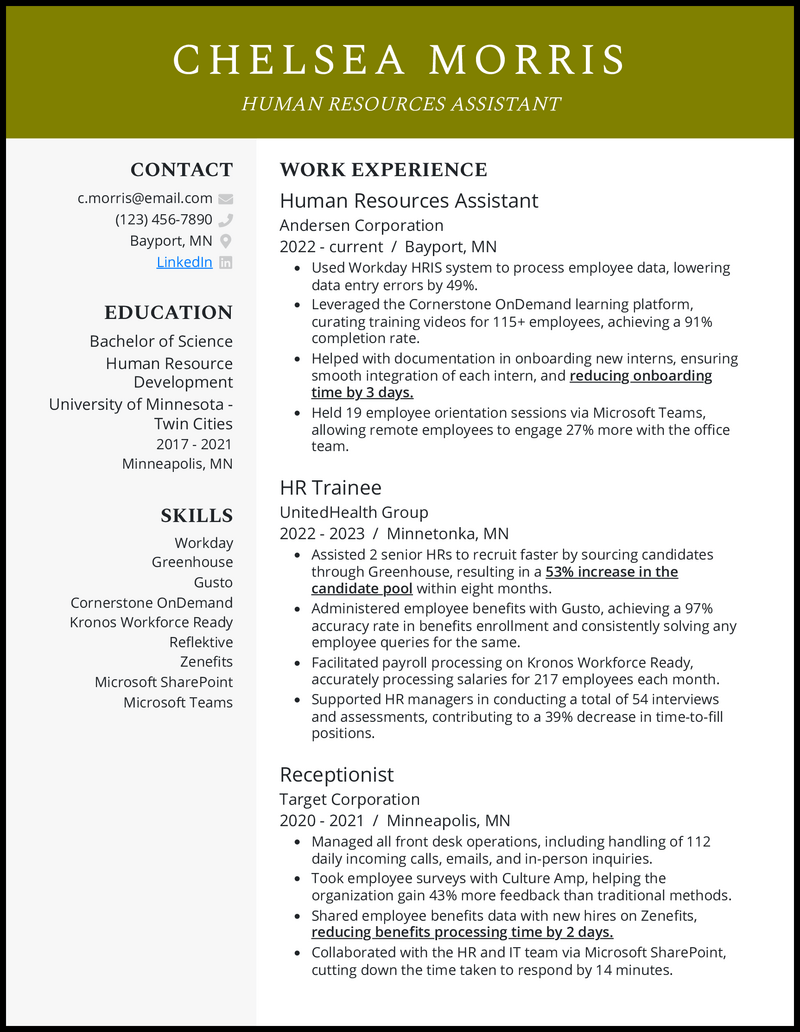 5 Human Resources (HR) Assistant Resume Examples [& Templates]