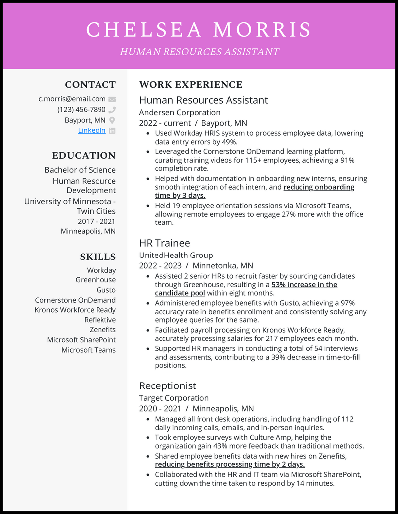 5 Human Resources (HR) Assistant Resume Examples [& Templates]