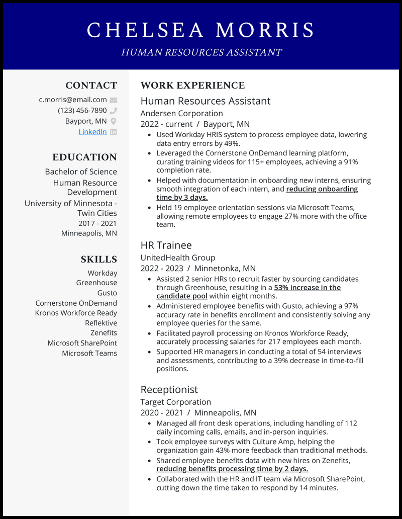5 Human Resources (HR) Assistant Resume Examples [& Templates]