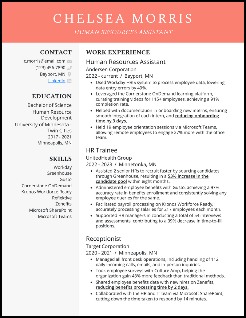 5 Human Resources (HR) Assistant Resume Examples [& Templates]