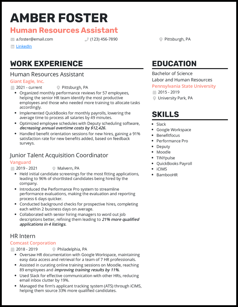 5 Human Resources (HR) Assistant Resume Examples [& Templates]