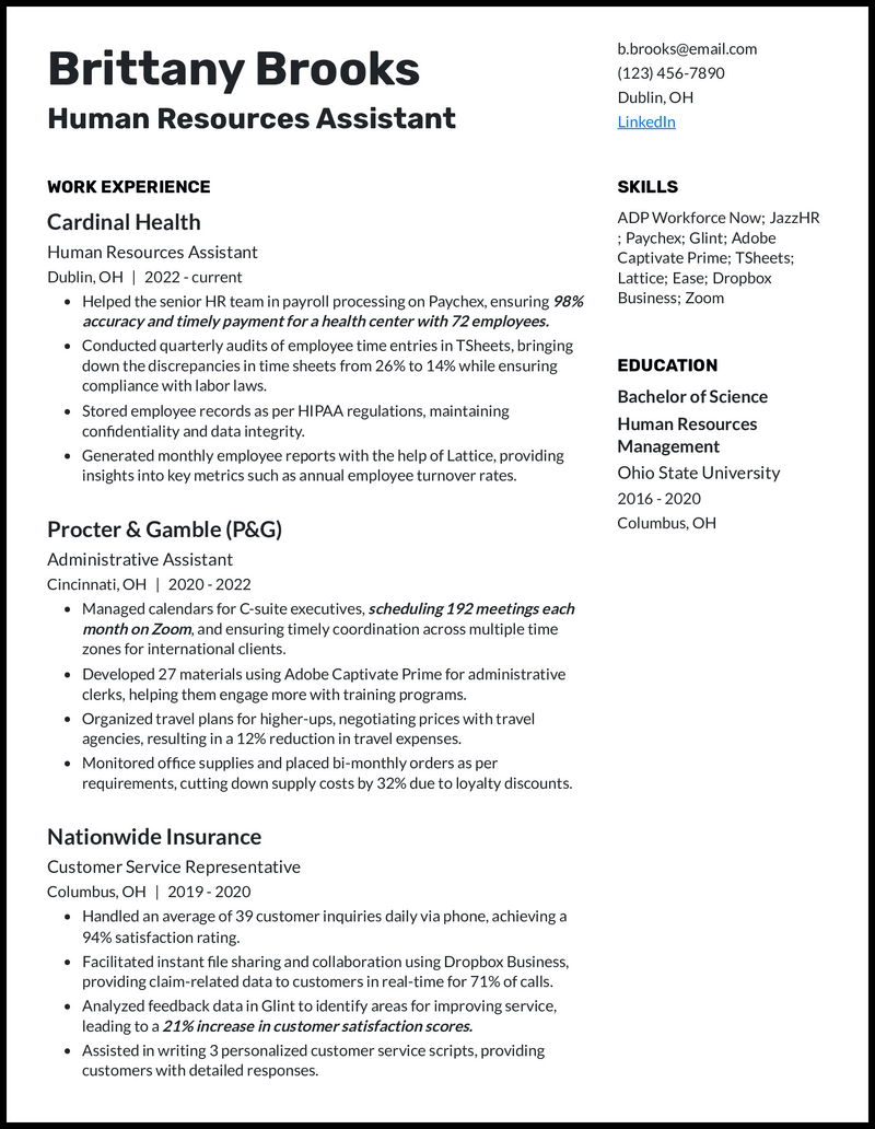 5 Human Resources (HR) Assistant Resume Examples [& Templates]