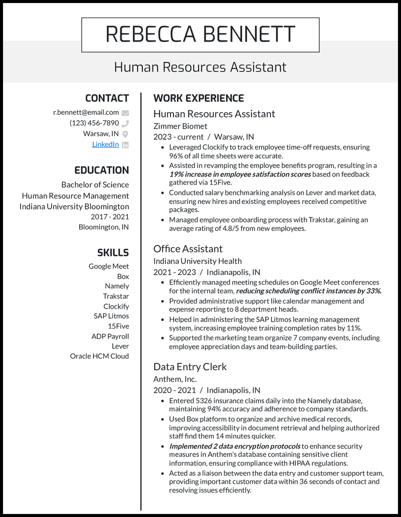 5 Human Resources (HR) Assistant Resume Examples [& Templates]