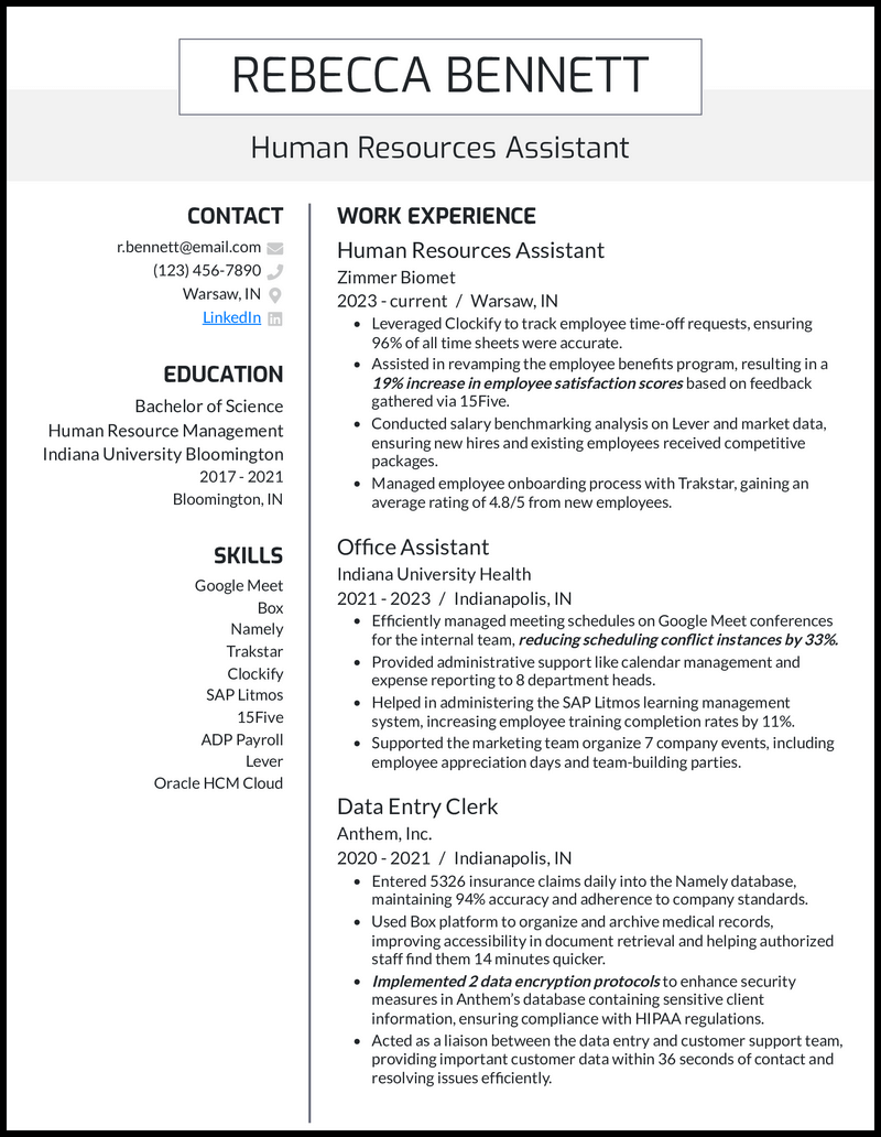 5 Human Resources (HR) Assistant Resume Examples [& Templates]