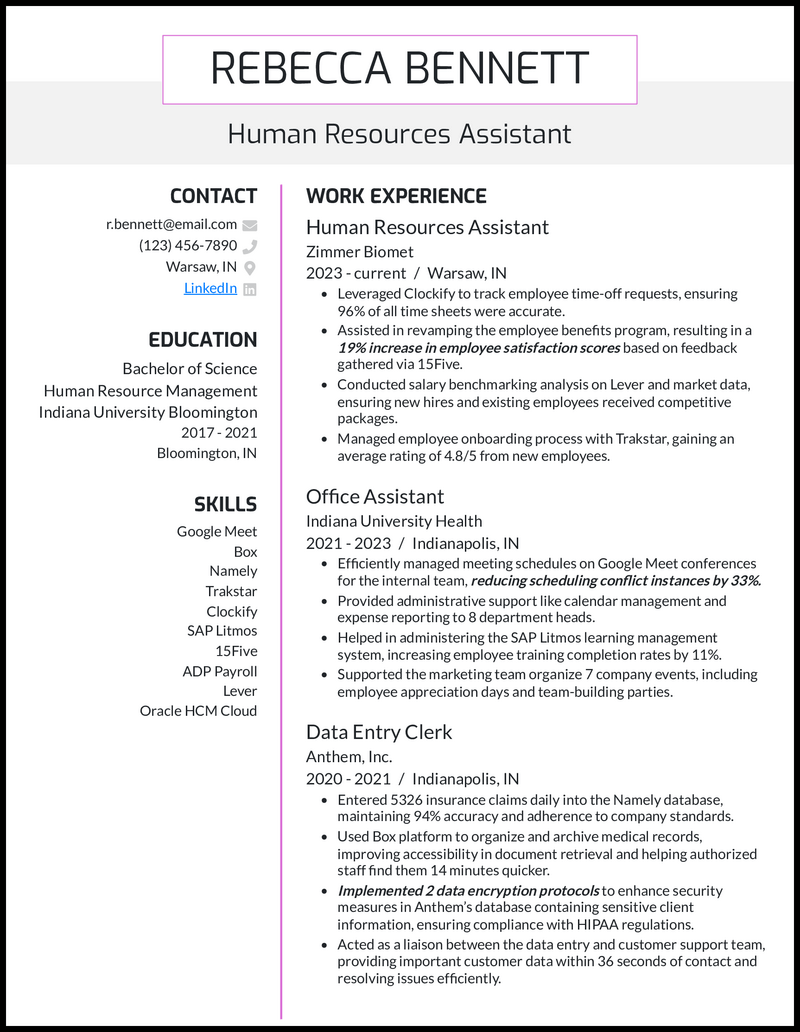 5 Human Resources (HR) Assistant Resume Examples [& Templates]