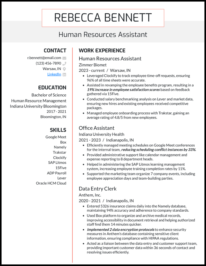 5 Human Resources (HR) Assistant Resume Examples [& Templates]