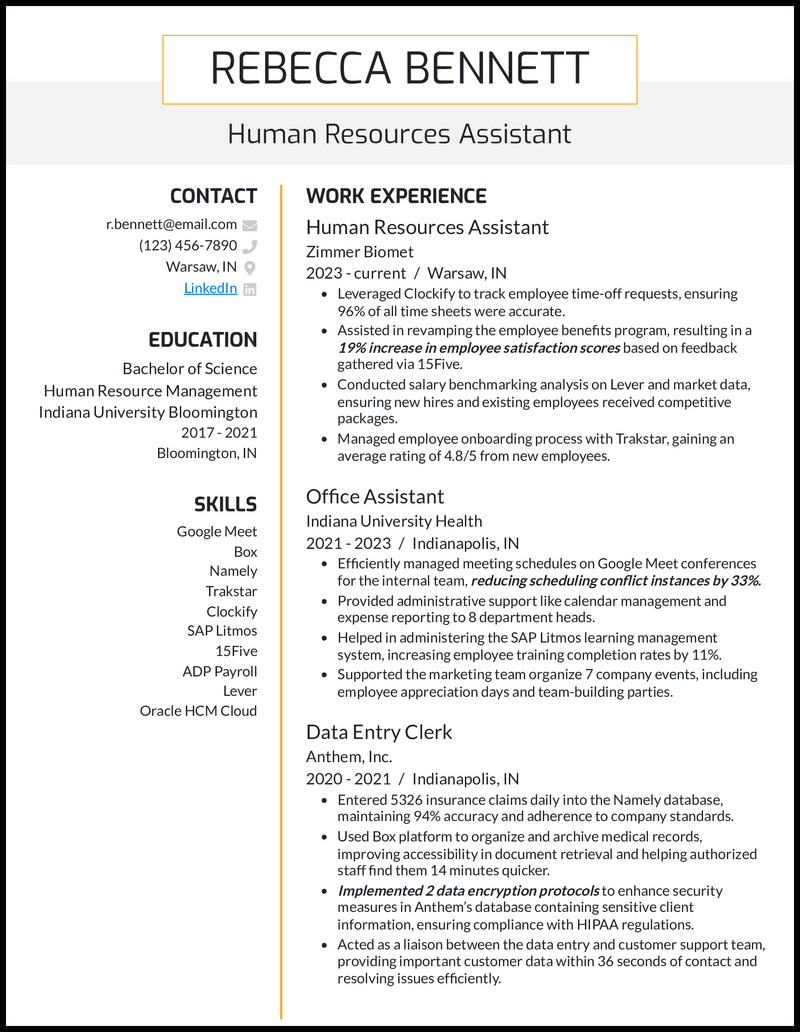 5 Human Resources (HR) Assistant Resume Examples [& Templates]