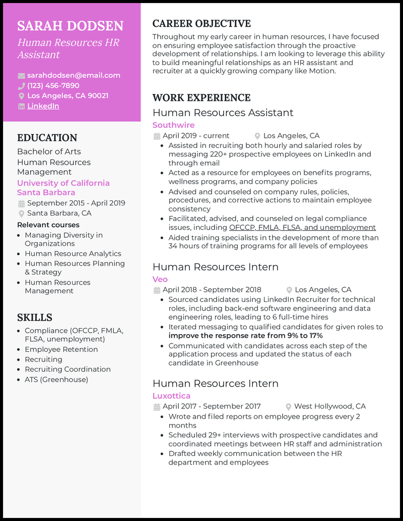 5 Human Resources (HR) Assistant Resume Examples [& Templates]