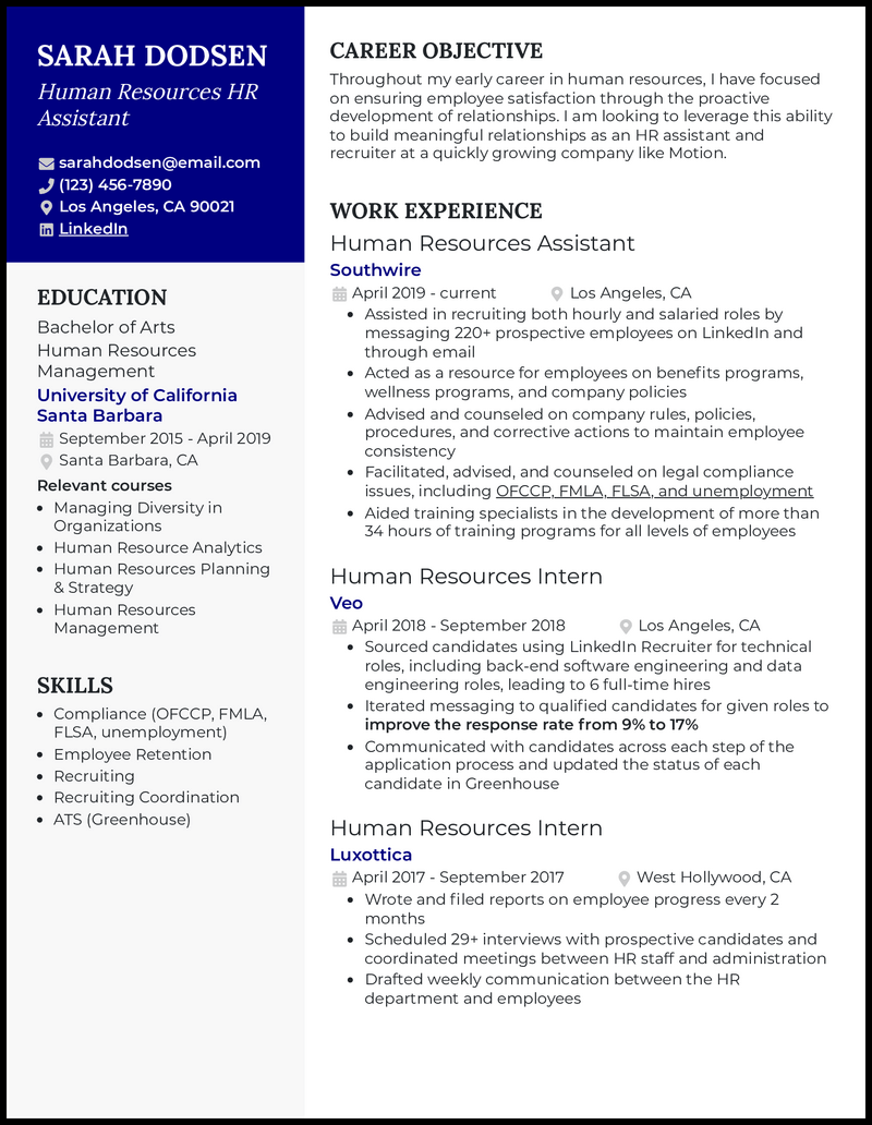 5 Human Resources (HR) Assistant Resume Examples [& Templates]