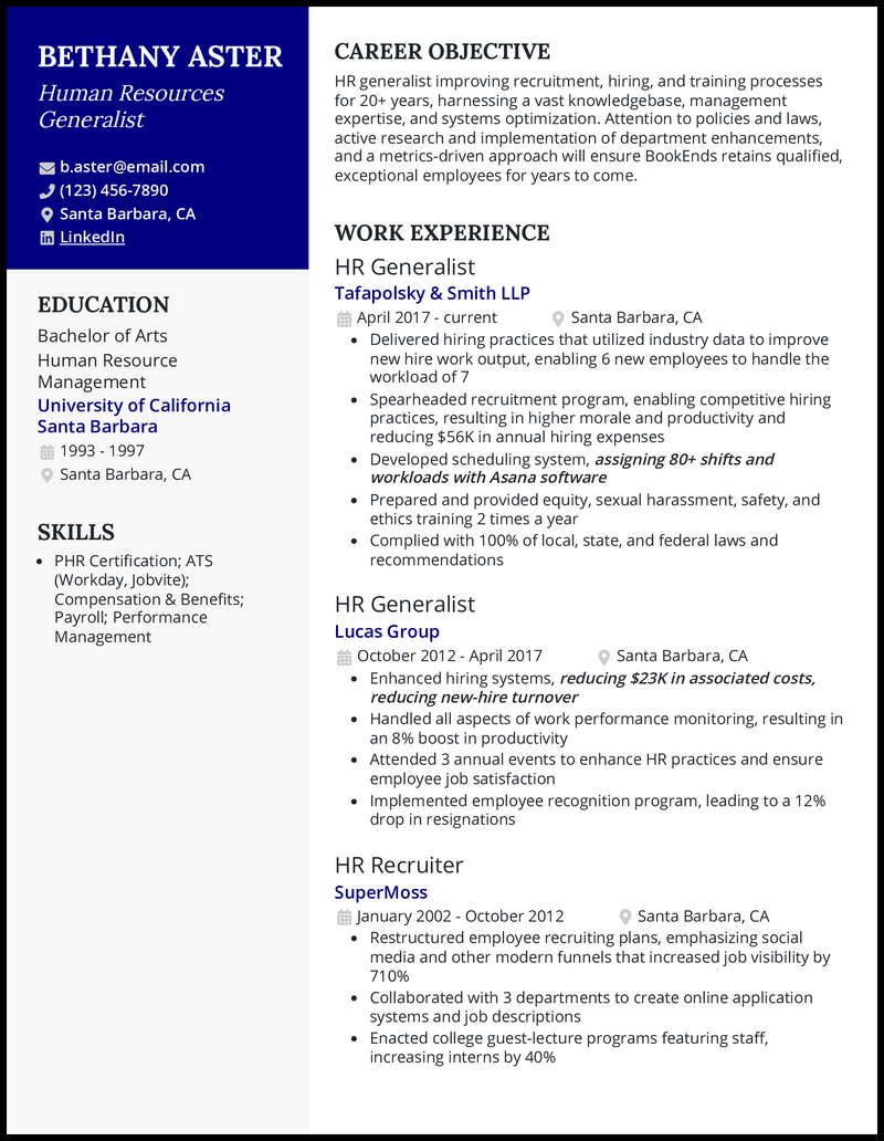 10 Human Resources Generalist Resume Examples for 2025