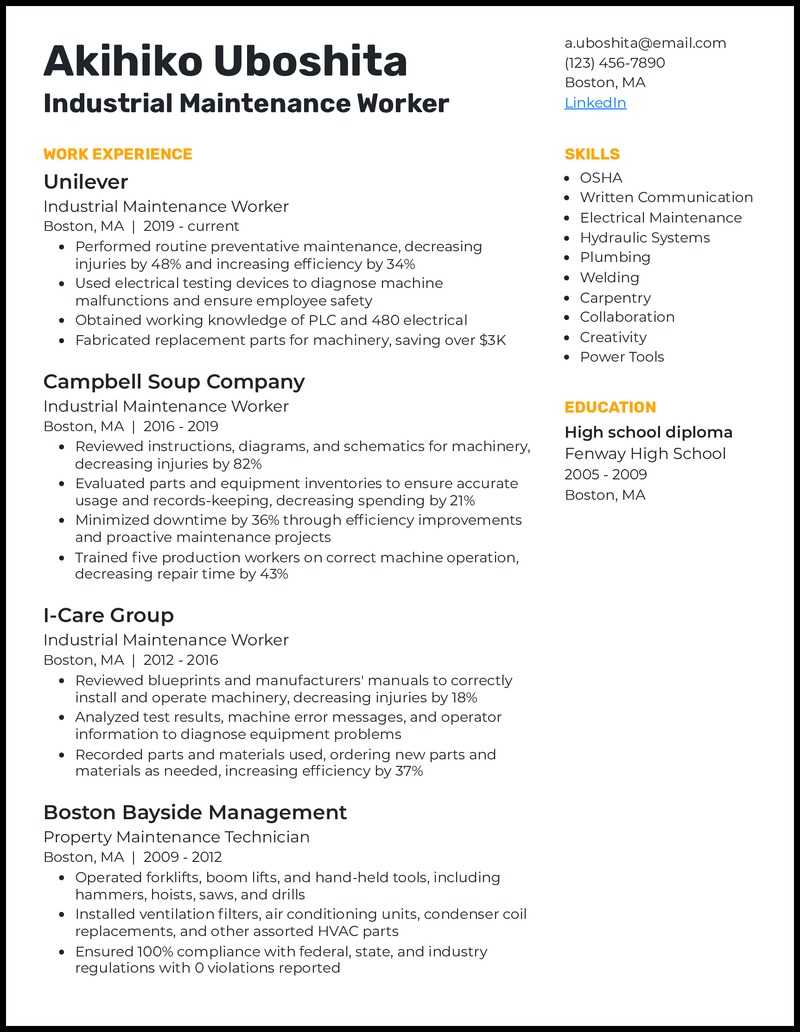 7 Maintenance Worker Resume Examples that Work in 2026