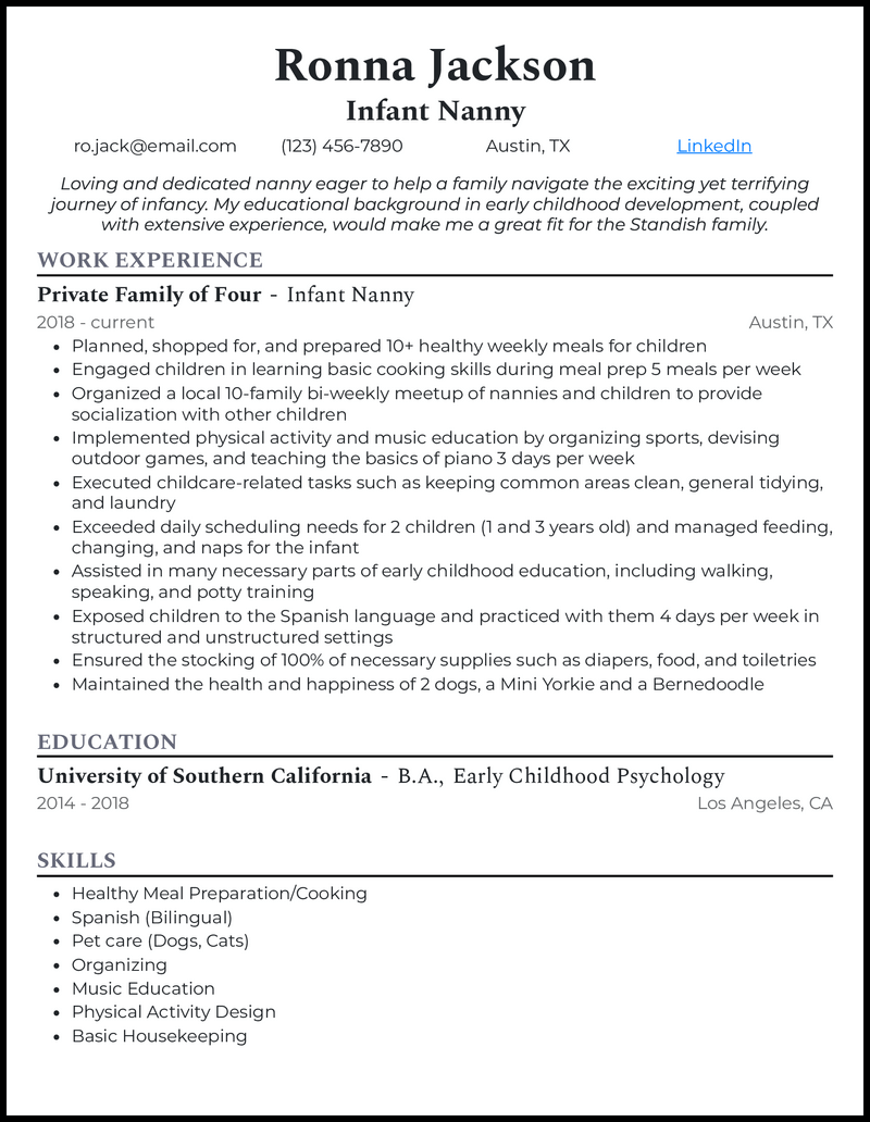 15 Nanny Resume Examples That Work in 2024
