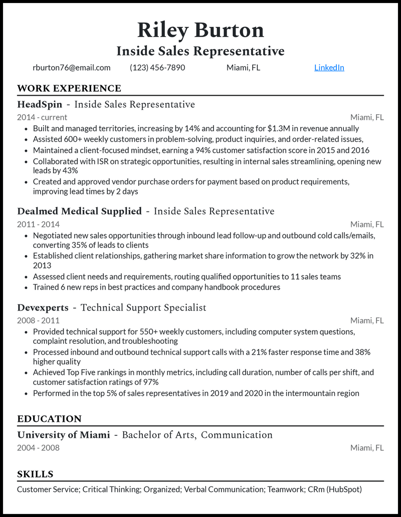 3 Inside Sales Representative Resume Examples for 2025 3 Inside Sales Representative Resume Examples for 2025