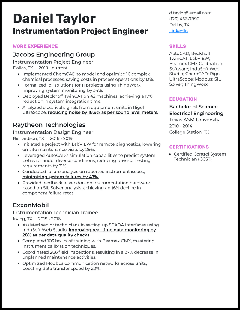 7 Project Engineer Resume Examples Designed for 2025