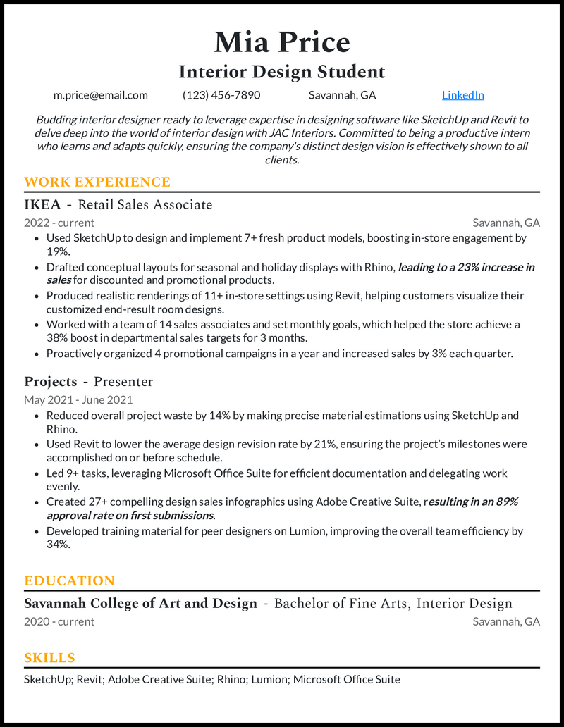 7 Interior Design Resume Examples to Stand Out in 2024