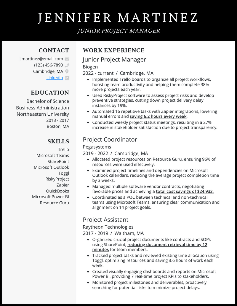5 Junior Project Manager Resume Examples Best for 2025 5 Junior Project Manager Resume Examples Best for 2025