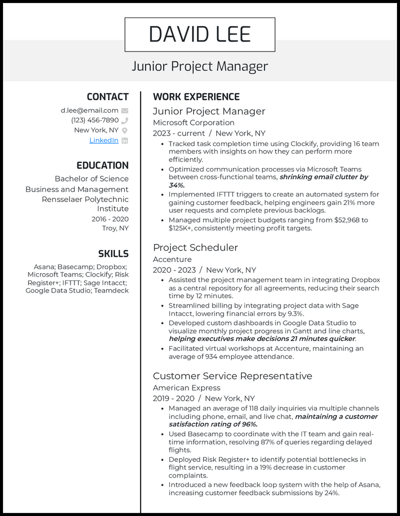 5 Junior Project Manager Resume Examples Best for 2025