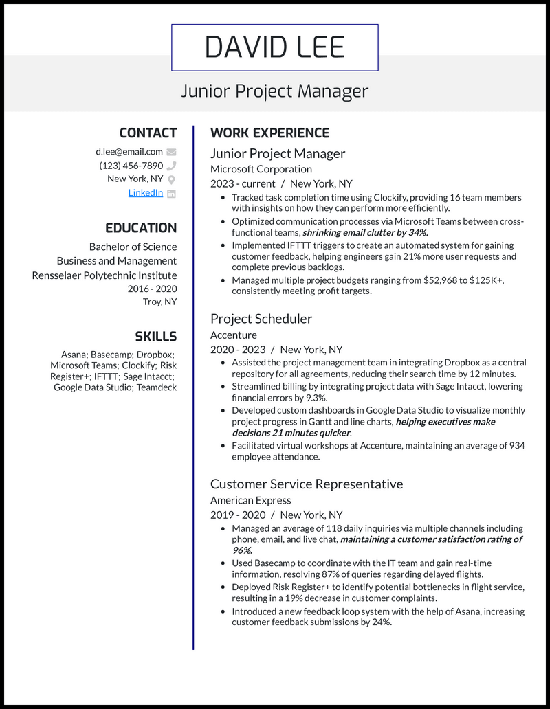 5 Junior Project Manager Resume Examples Best for 2025