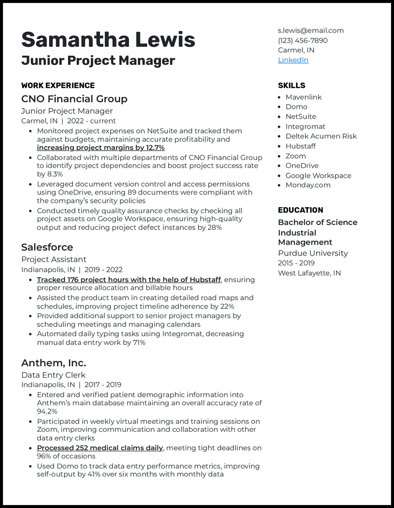 5 Junior Project Manager Resume Examples Best for 2025 5 Junior Project Manager Resume Examples Best for 2025