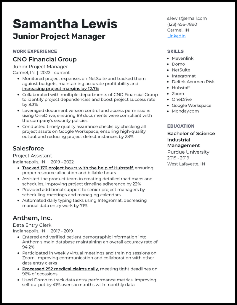 5 Junior Project Manager Resume Examples Best for 2025