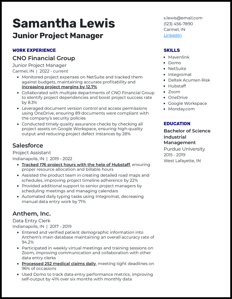 5 Junior Project Manager Resume Examples Best for 2026