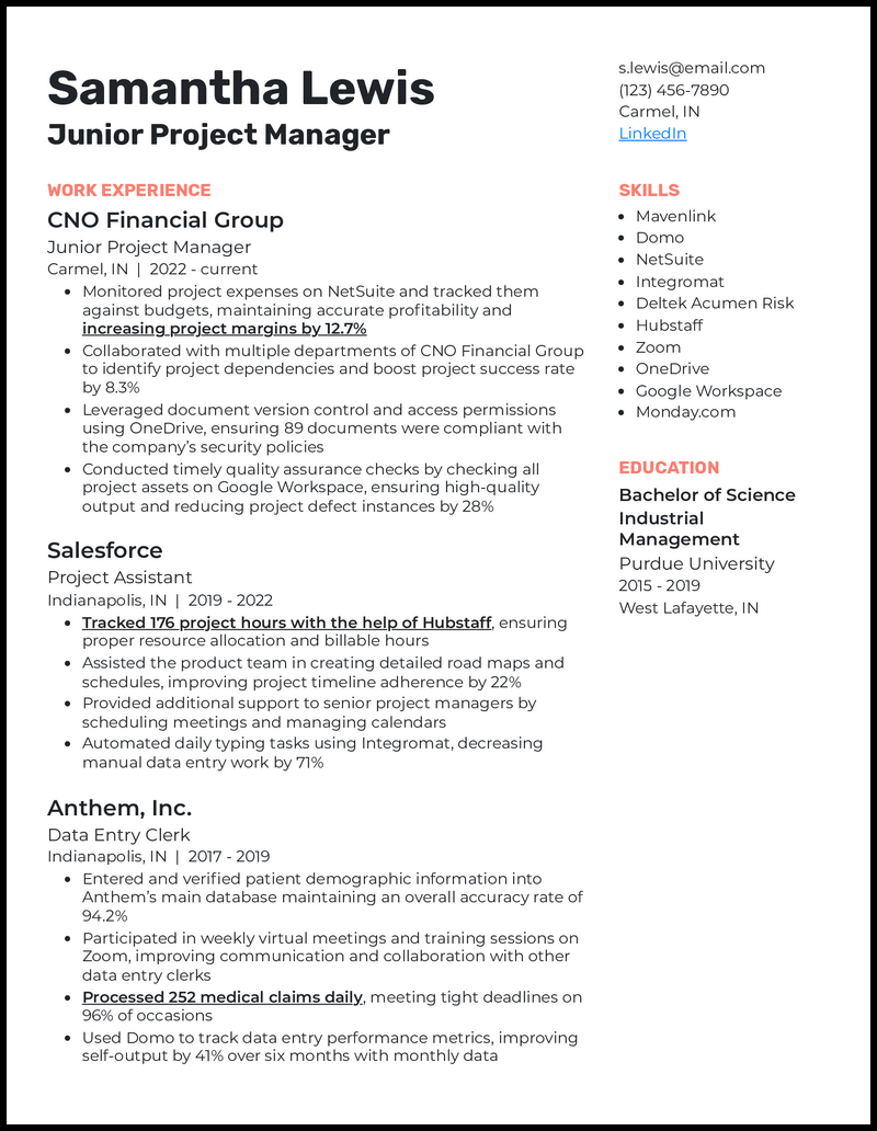 5 Junior Project Manager Resume Examples Best for 2025