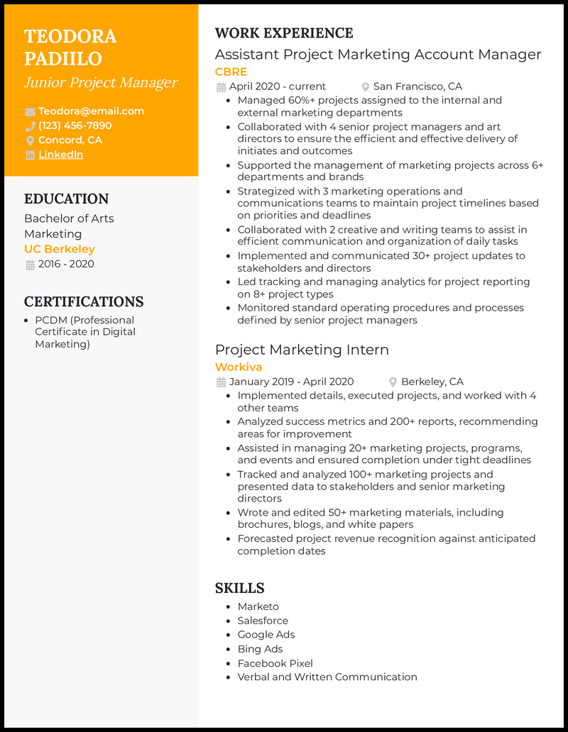 5 Junior Project Manager Resume Examples Best for 2025