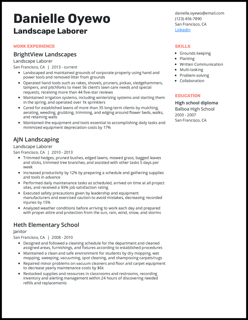 9 Landscape Worker Resume Examples [& Templates]