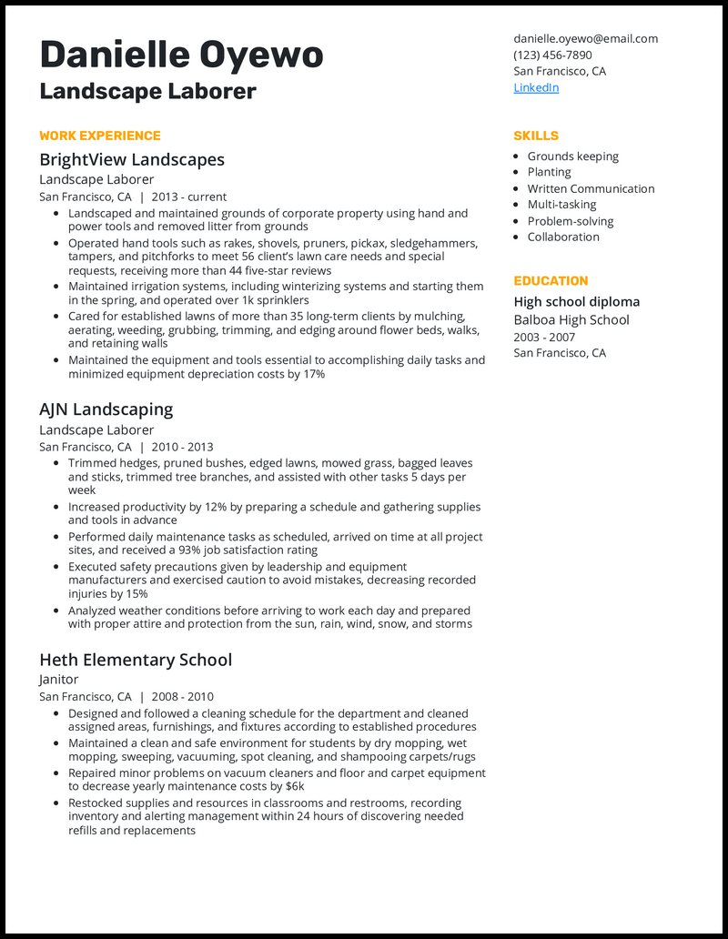 9 Landscape Worker Resume Examples [& Templates]