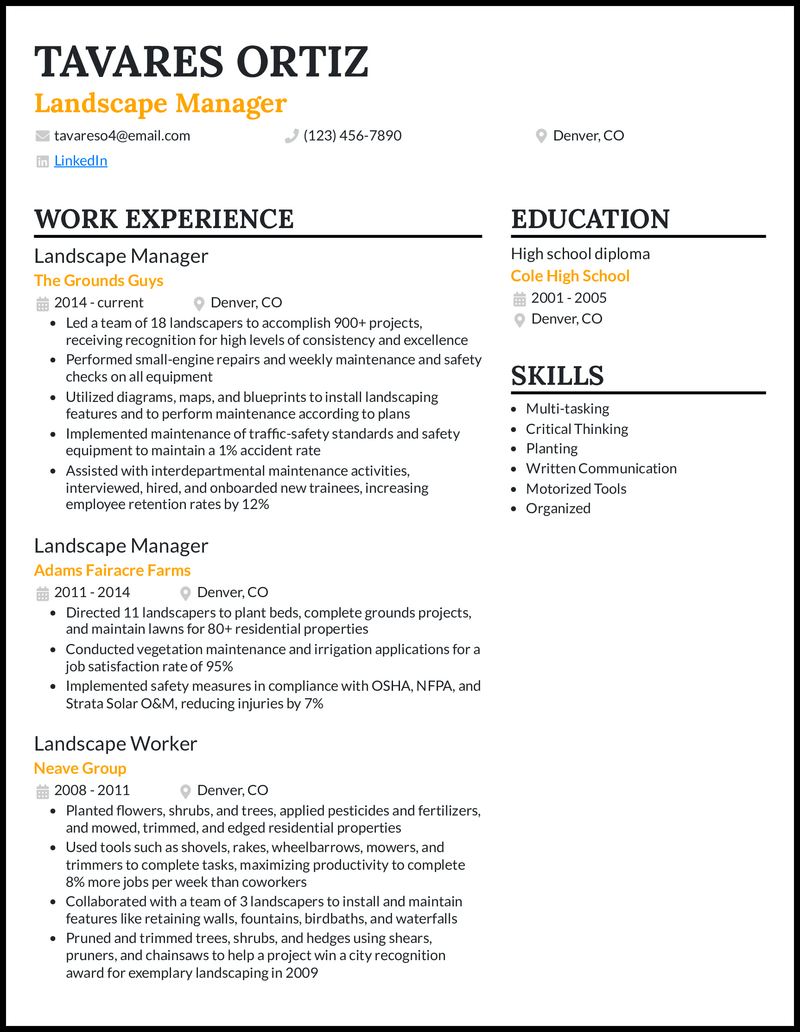 9 Landscape Worker Resume Samples Built for 2024