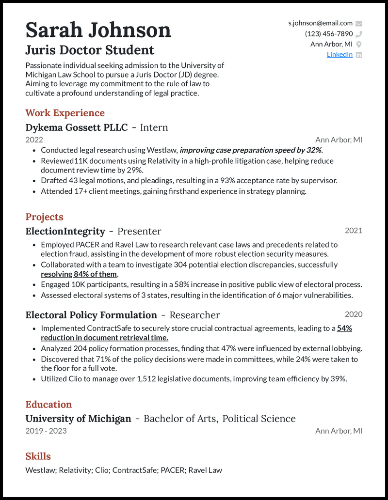 7 Law School Resume Examples [& Templates]