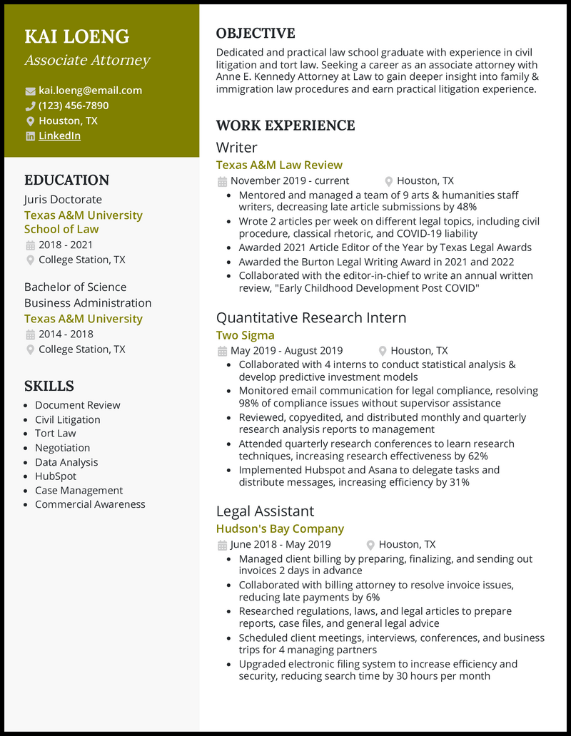 7 Law School Resume Examples [& Templates]