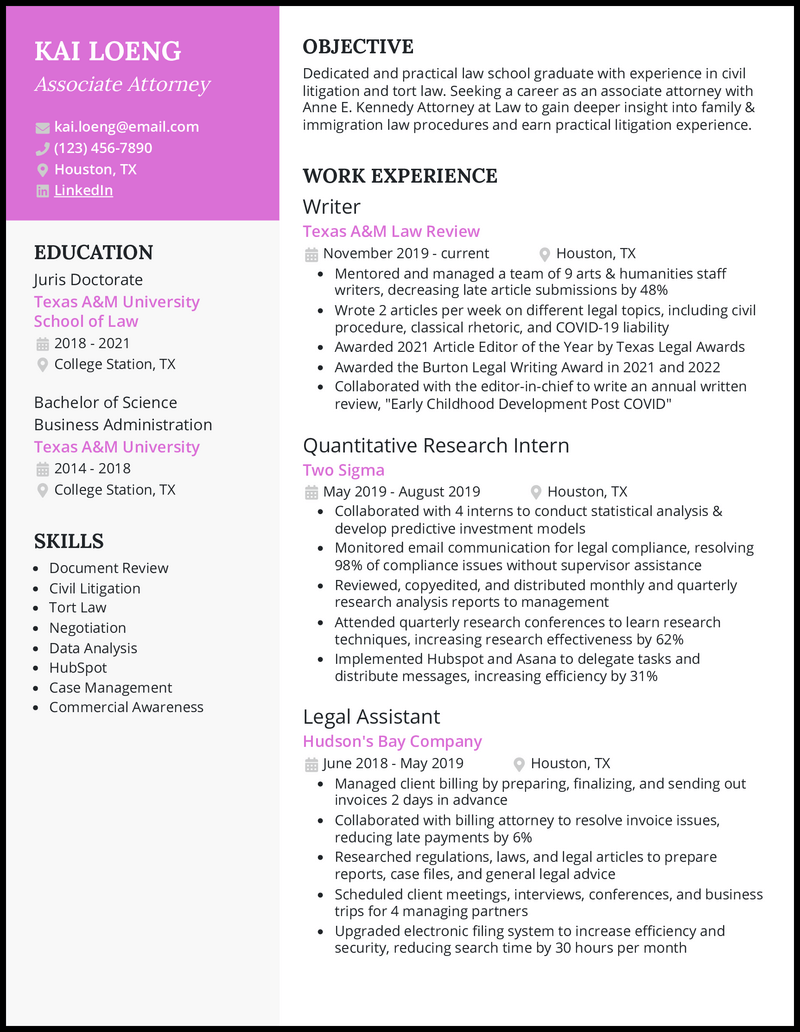 7 Law School Resume Examples [& Templates]