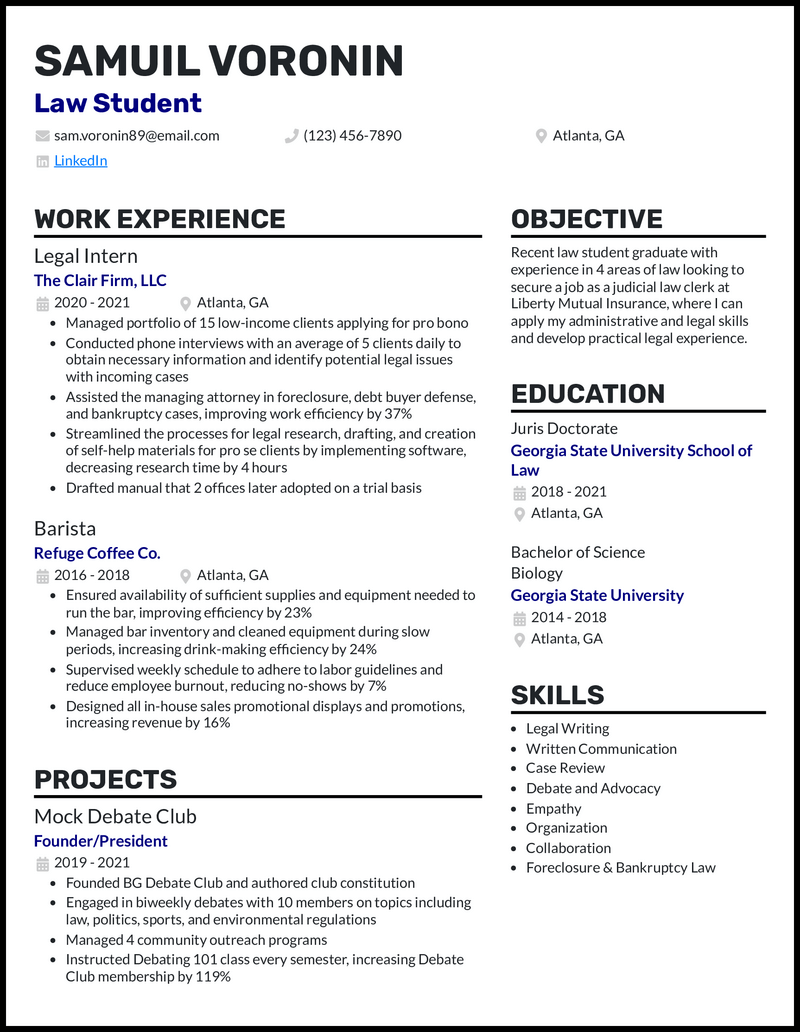 7 Law School Resume Examples [& Templates]