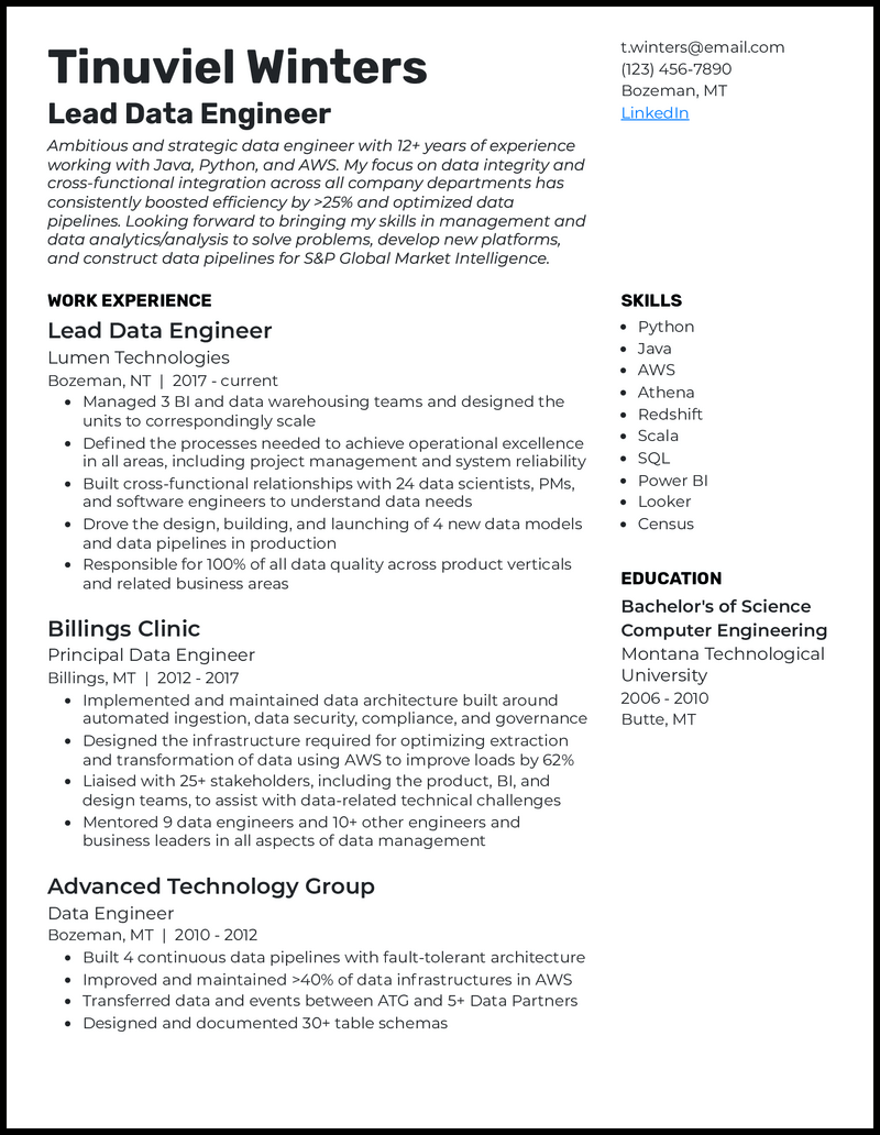 28 Data Engineer Resume Examples That Work in 2025