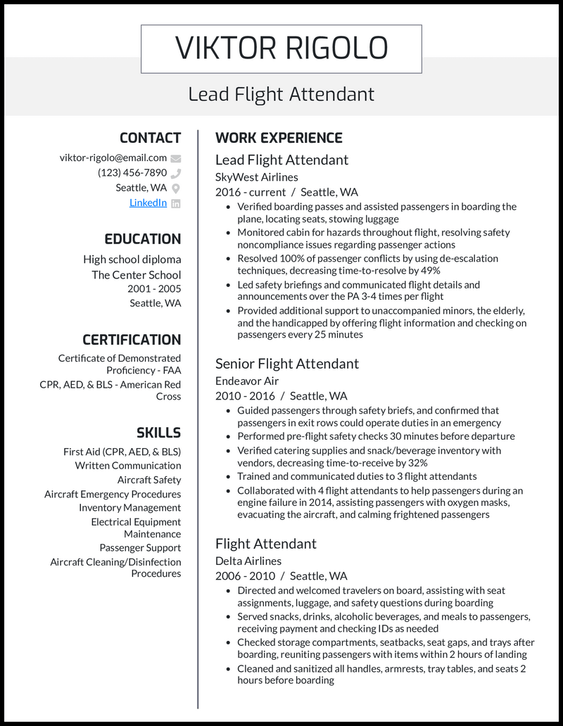 11 Flight Attendant Resume Examples & Guide for 2025