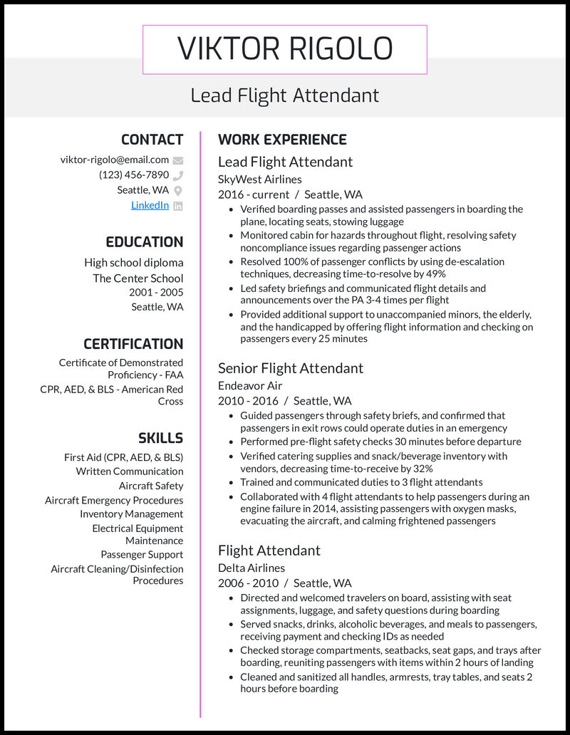 11 Flight Attendant Resume Examples & Guide for 2025