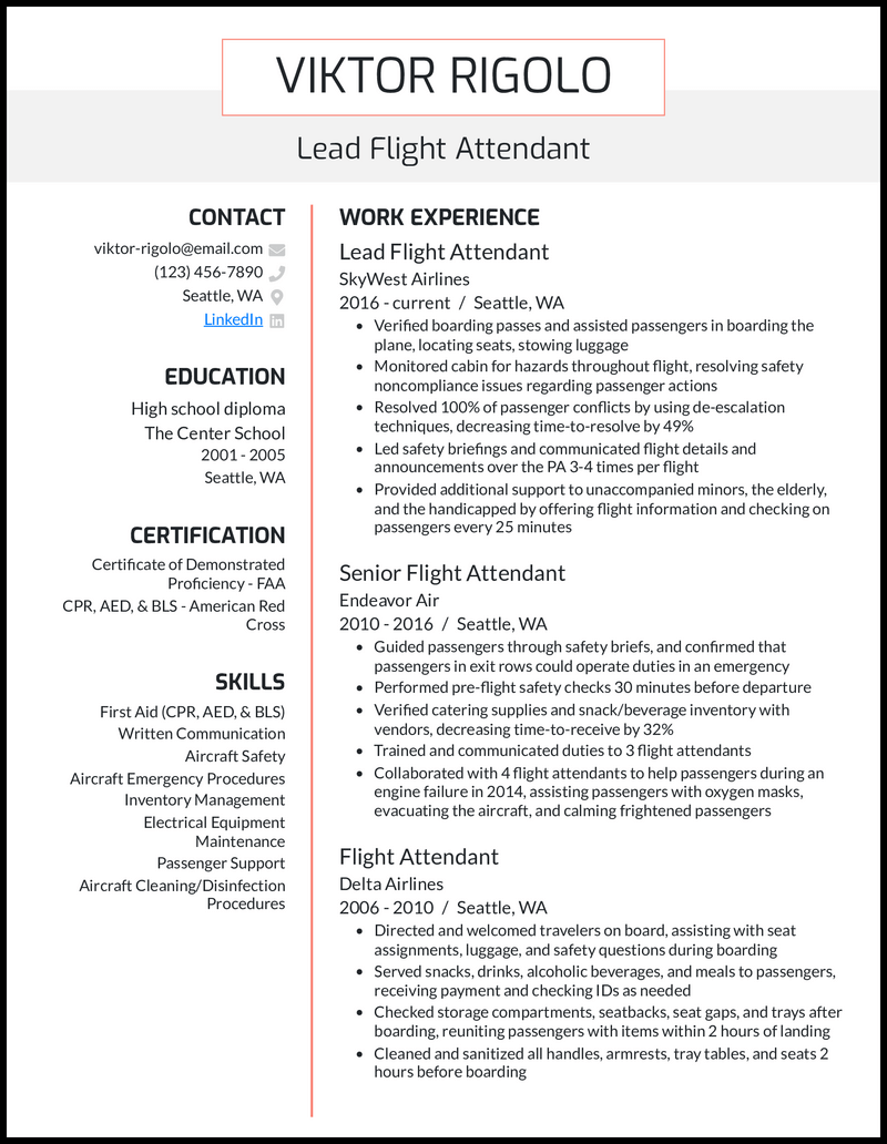 11 Flight Attendant Resume Examples & Guide for 2025