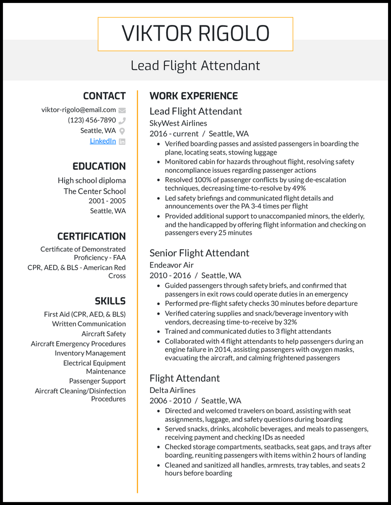 11 Flight Attendant Resume Examples & Guide for 2025