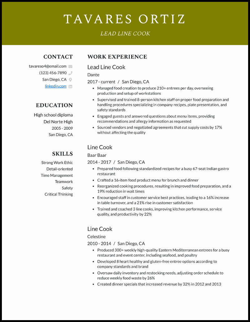 7 Line Cook Resume Examples [& Templates]