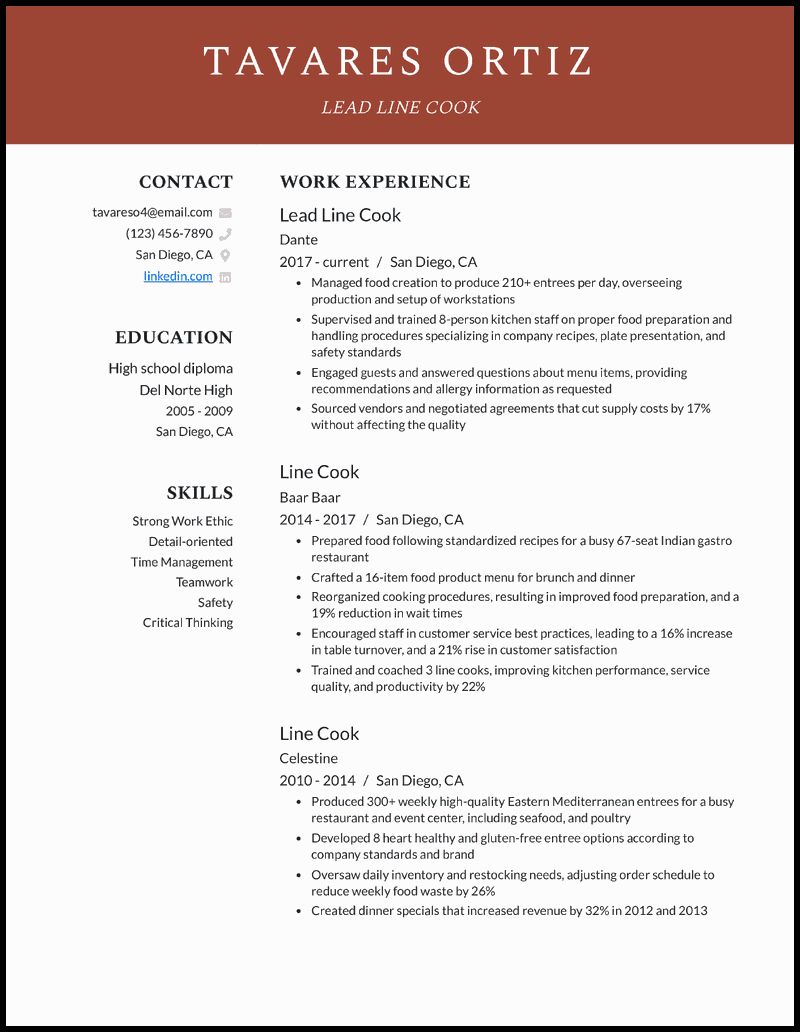 7 Line Cook Resume Examples [& Templates]
