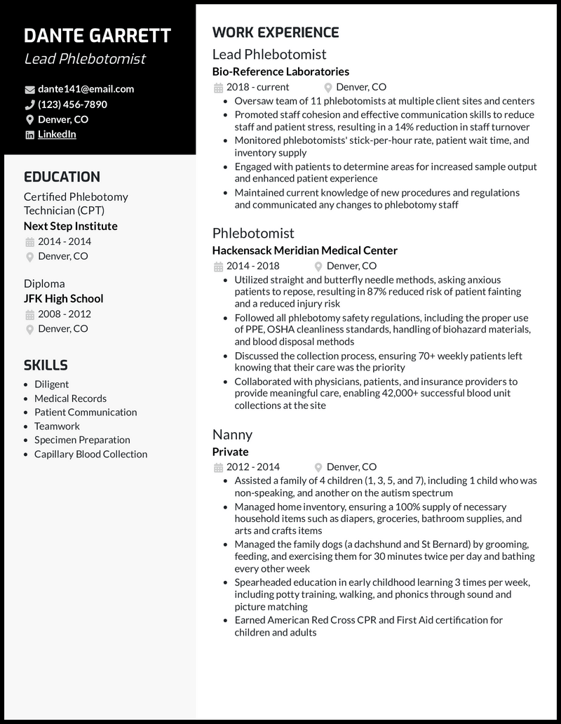 19 Phlebotomist Resume Examples [& Templates]