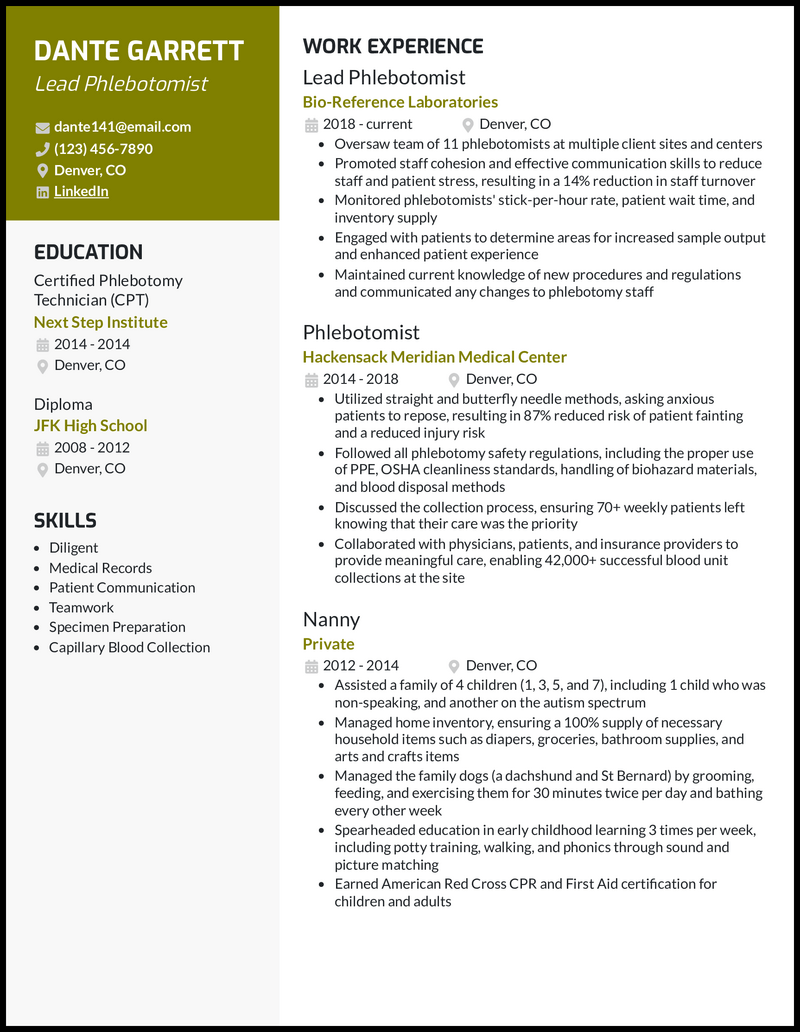 19 Phlebotomist Resume Examples [& Templates]
