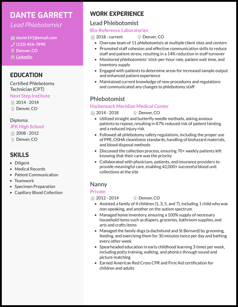 19 Phlebotomist Resume Examples [& Templates]